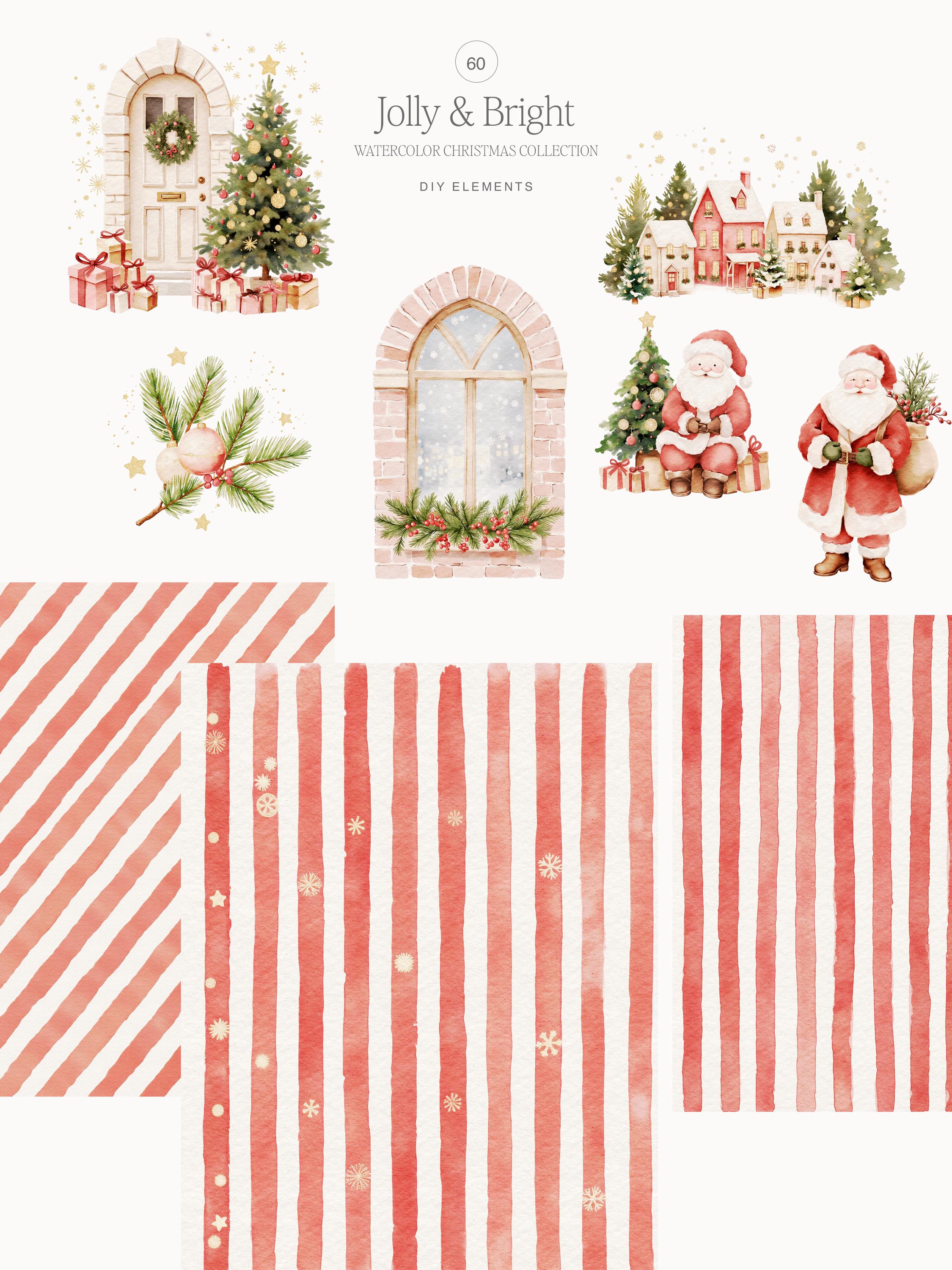 Watercolor Christmas Clipart Collection Santa - Santa Village - Cute ...
