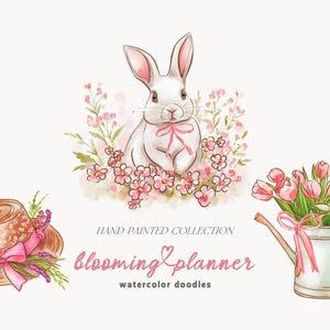 Watercolor and Ink Hand Painted Planner Clipart - Floral Planner - Pink ...