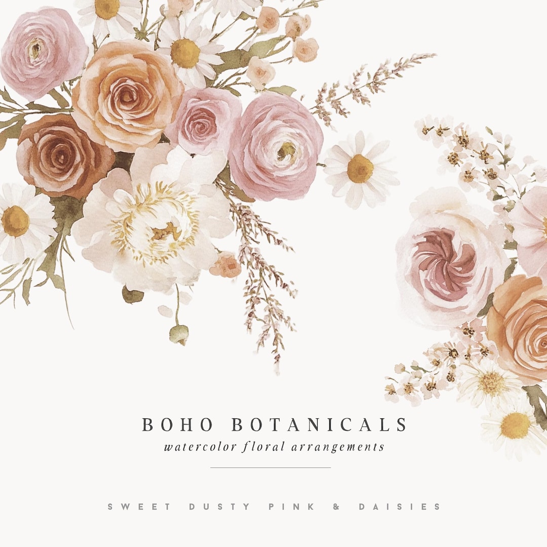 Watercolor Bohemian Flower Collection - Boho Flowers Clipart - Neutral ...