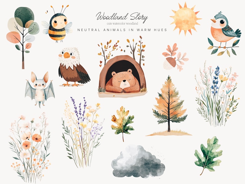 Watercolor Cute Woodland Animals Clipart Collection - Watercolor ...