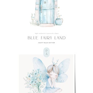 Watercolor Dusty Blue Fairies Clipart - Fairy Clipart - Dusty Blue ...