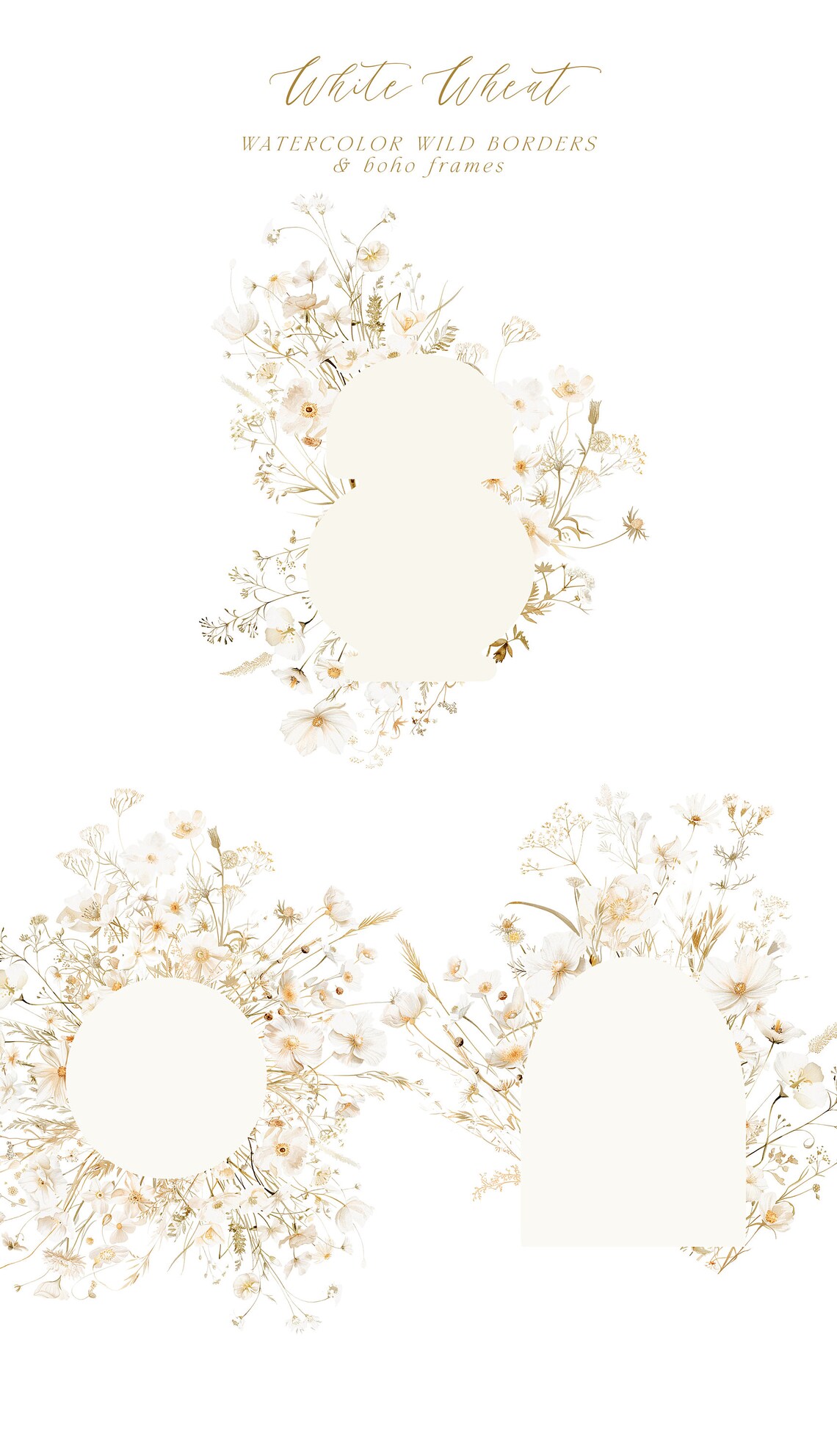 Watercolor Wild Wheat and Wild Flowers - White Wild Flowers - Bohemian ...