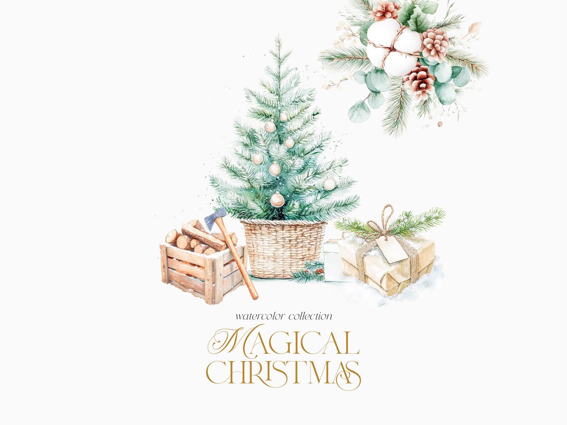 Watercolor Christmas Clipart - Watercolor Winter Clipart - Traditional ...