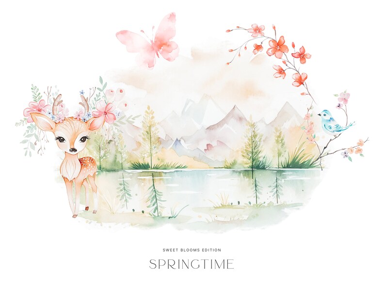 Spring Watercolor Clipart - Spring Landscapes - Cute Spring Animals ...