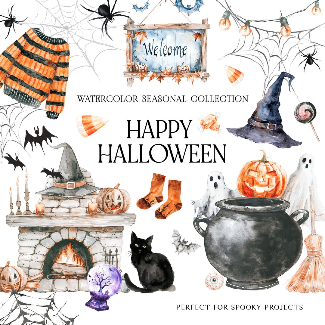 Halloween Watercolor Clipart - Happy Halloween - Spooky Clipart ...