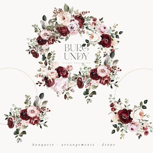 Watercolor Burgundy Blush Floral Collection - Burgundy Flowers - Blush ...