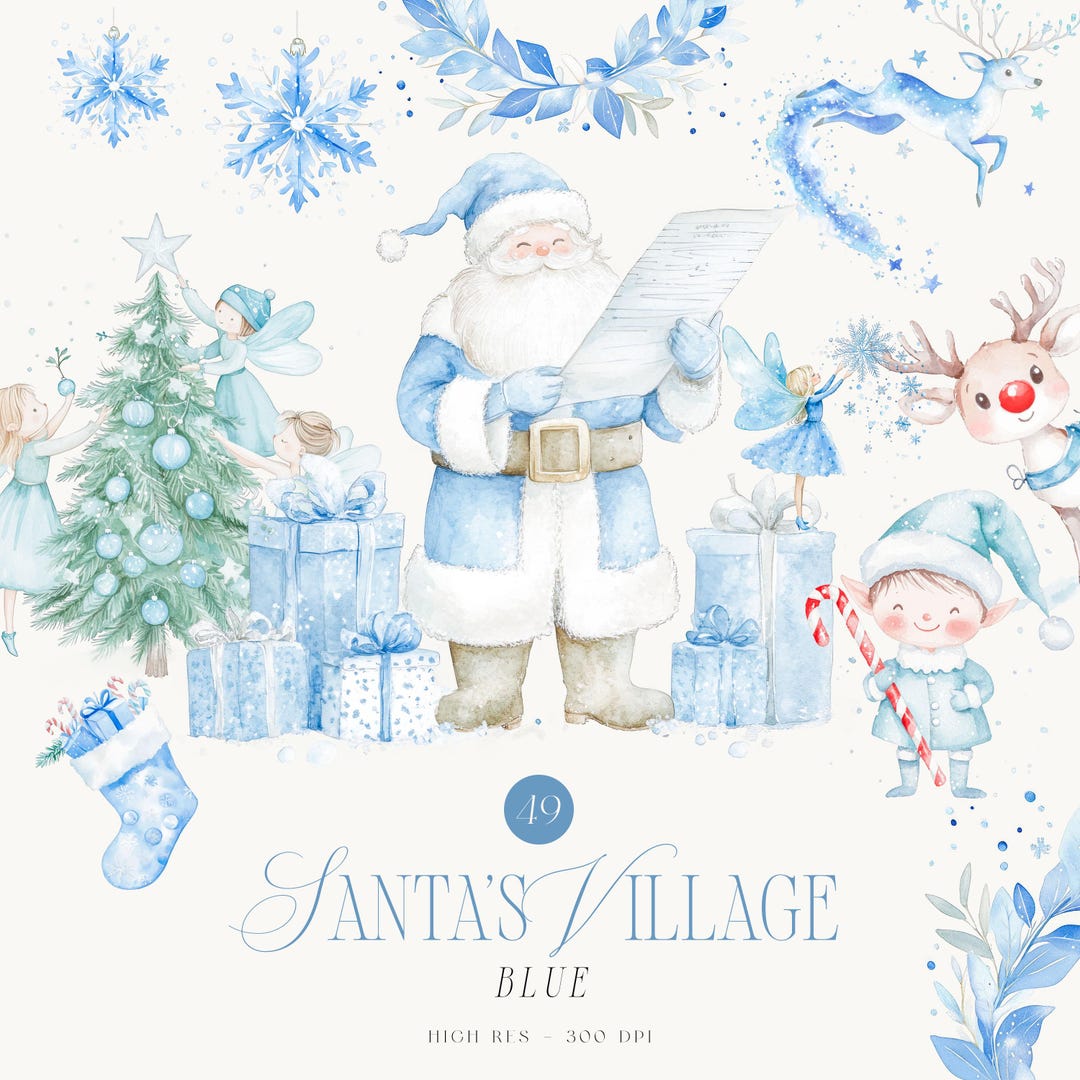 Blue Christmas Clipart - Santa's Village - Cute Christmas - Cute ...