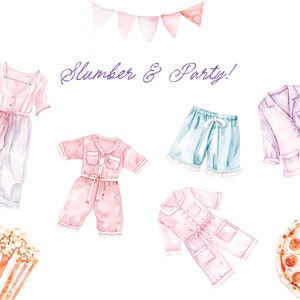Slumber Party Clipart Set - Pajama Party Clipart - Watercolor Party ...