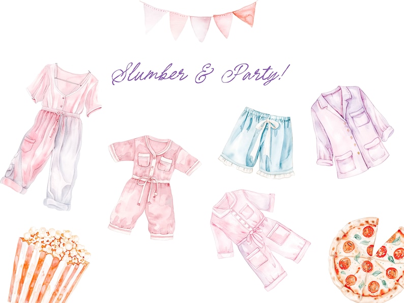 Slumber Party Clipart Set Pajama Party Clipart Watercolor Party Clipart ...