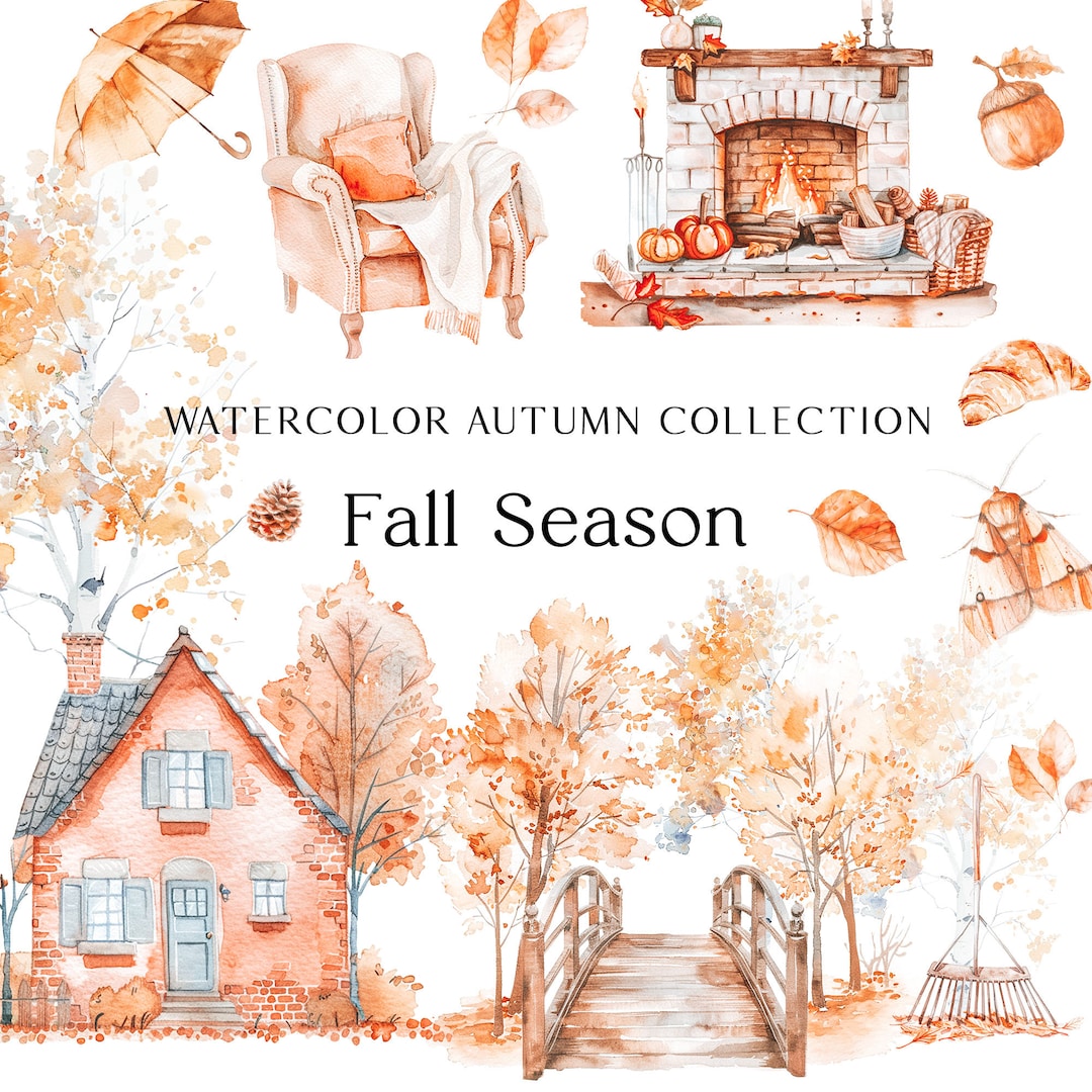 Fall Watercolor Clipart - Autumn Clipart - Watercolor Autumn - Cozy ...