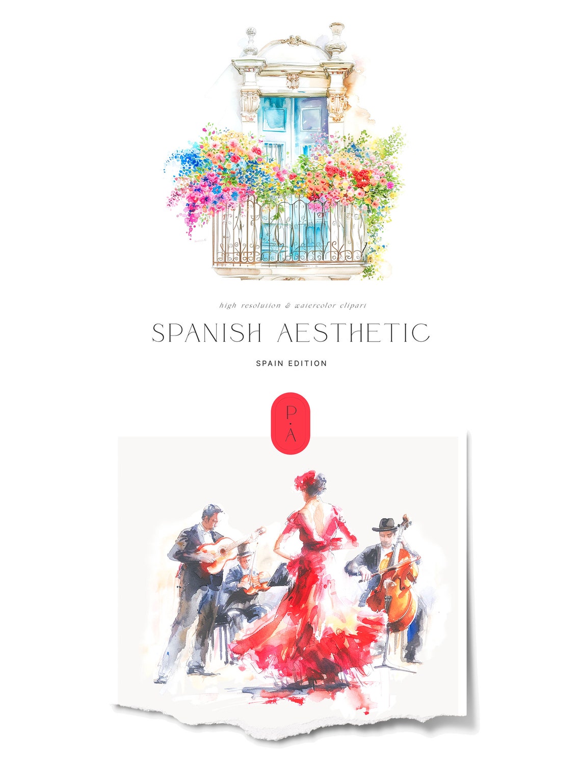 Watercolor Spanish Clipart Set - Spanish Aesthetic - Spanish Sceneries ...