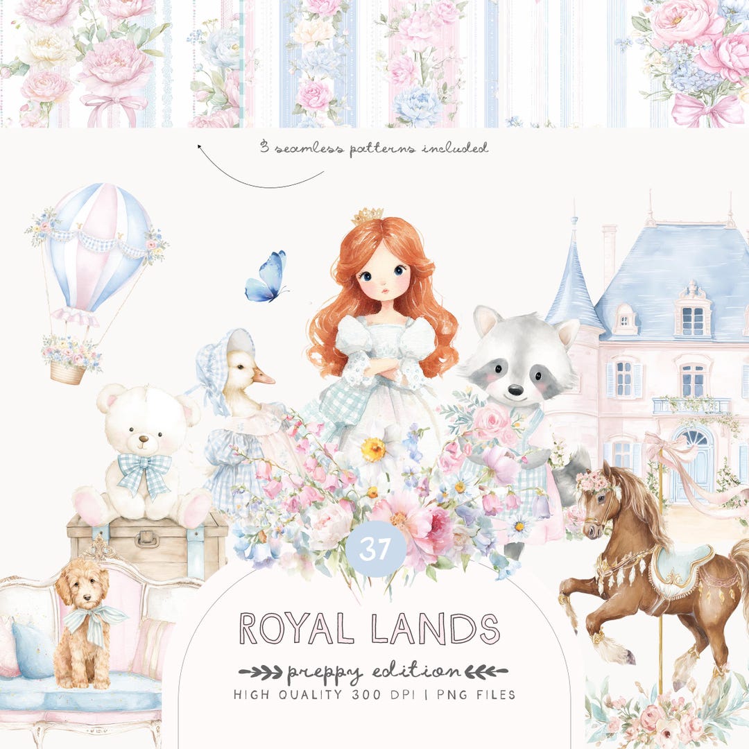 Watercolor Cute Preppy Royal Princess Clipart - Nursery Clipart - Etsy