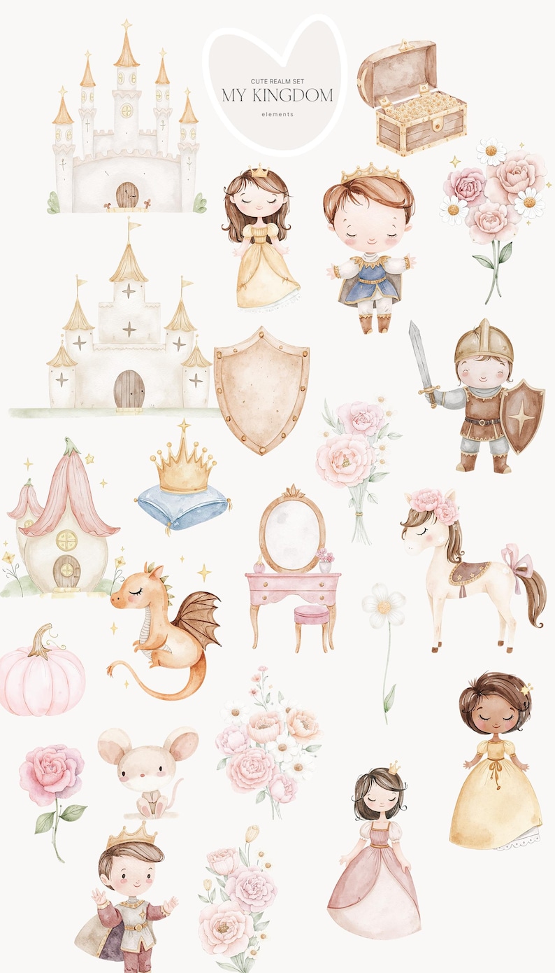 Watercolor Cute Kingdom Collection - Princess and Prince - Royal Lands ...