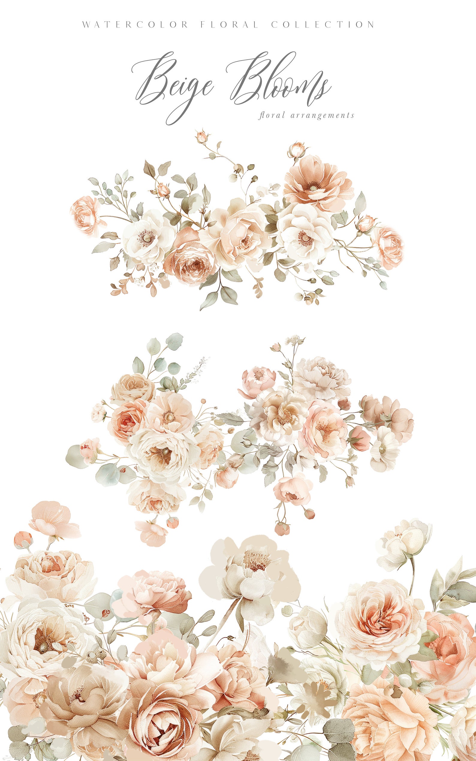 Watercolor Neutral Flowers - Beige and White - Beige and Maroon Flowers ...