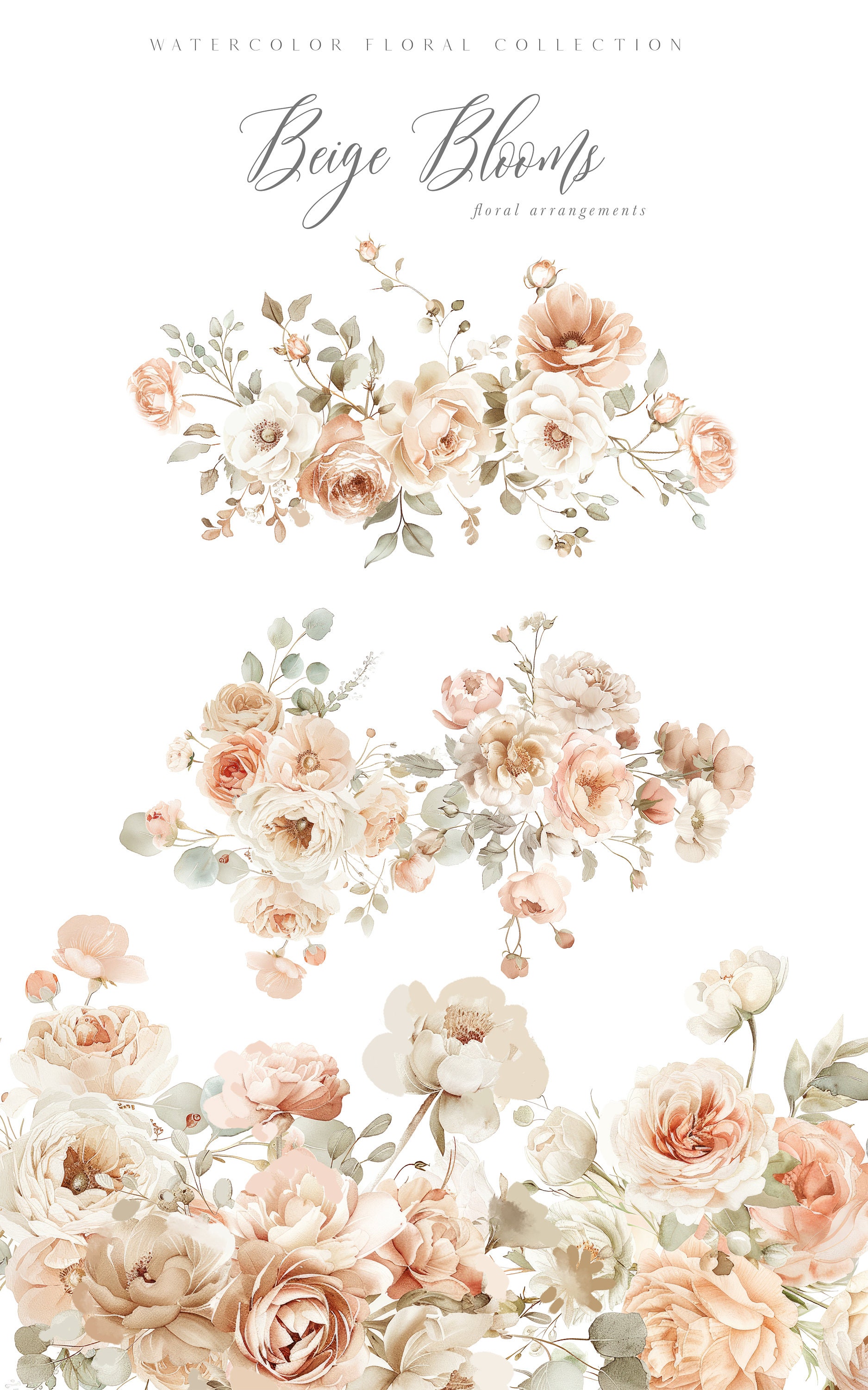 Watercolor Neutral Flowers Beige and White Beige and Maroon Flowers ...
