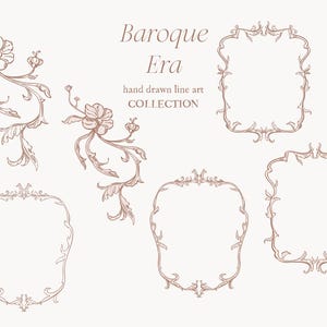 Baroque Era Mocha Mousse Line Art Collection - Rococo Line Art ...
