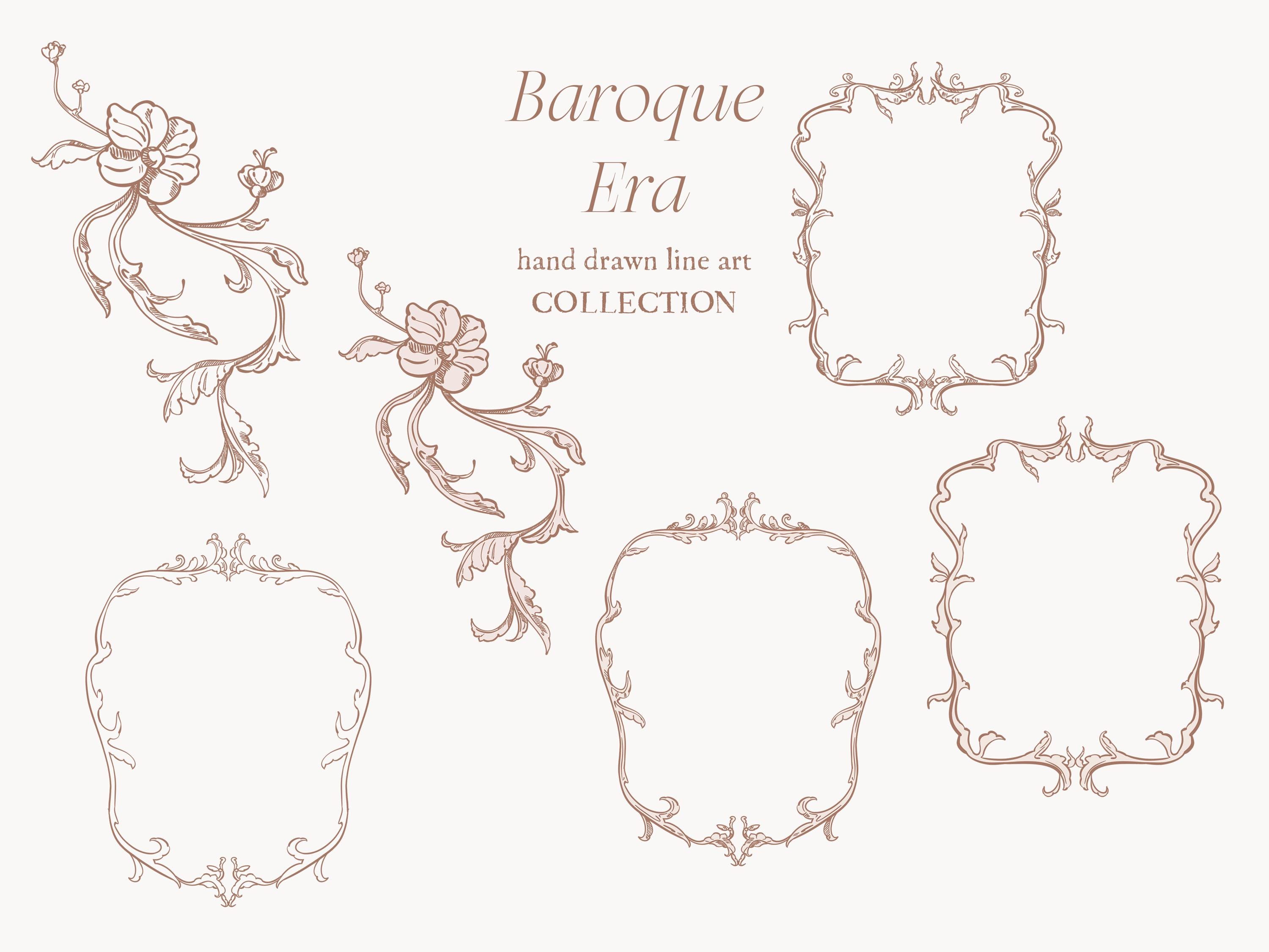 Baroque Era Mocha Mousse Line Art Collection - Rococo Line Art ...