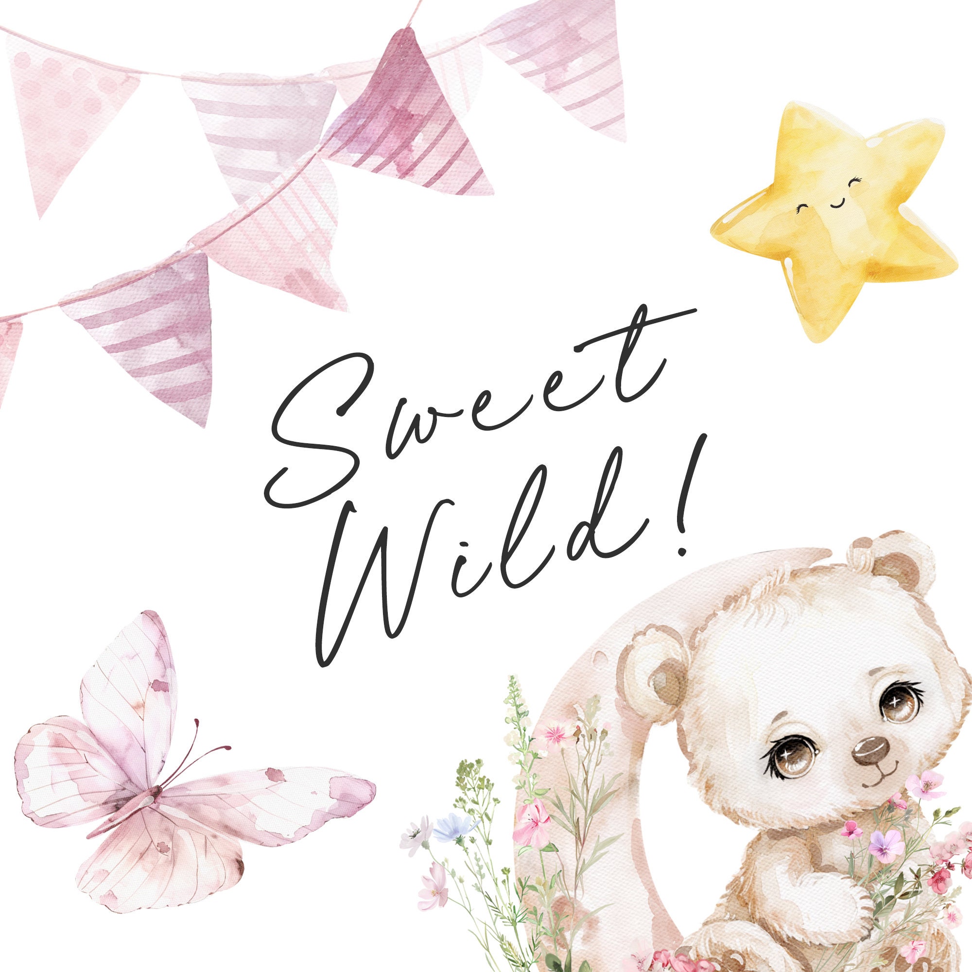 Bears & Wildflowers Clipart Bear Clipart Pastel Clipart Bear Clipart ...