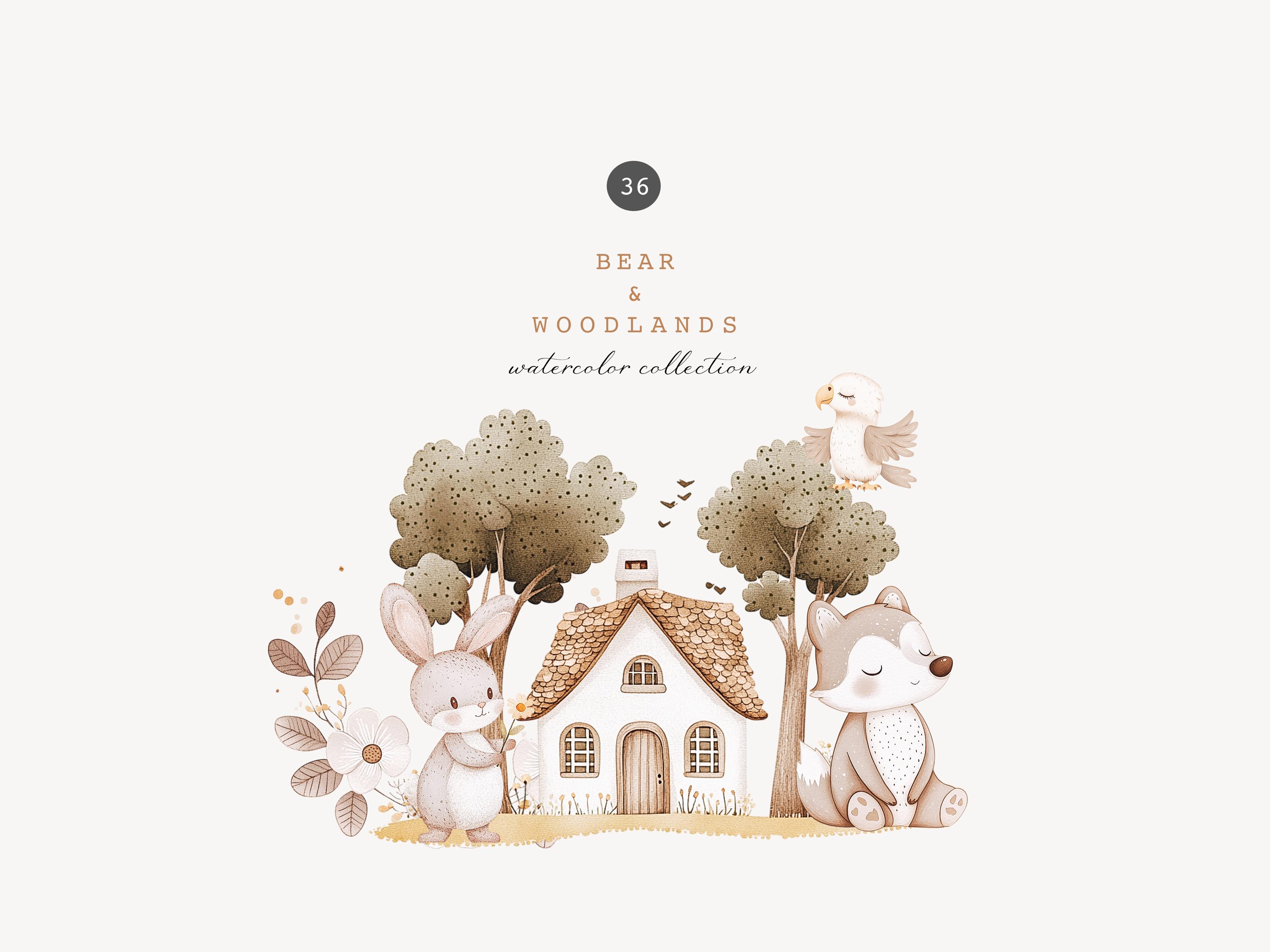 Watercolor Woodland Clipart - Bear Woodland Collection - Neutral Boho ...
