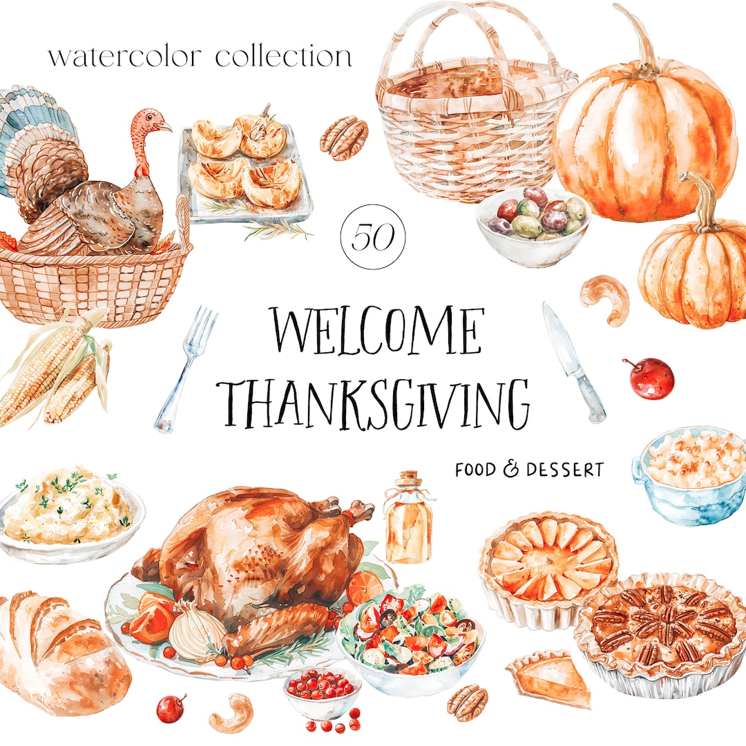 Thanksgiving Watercolor Clipart - Harvest Clipart - Turkey Clipart ...