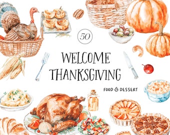 Thanksgiving Watercolor Clipart - Harvest Clipart - Turkey Clipart ...