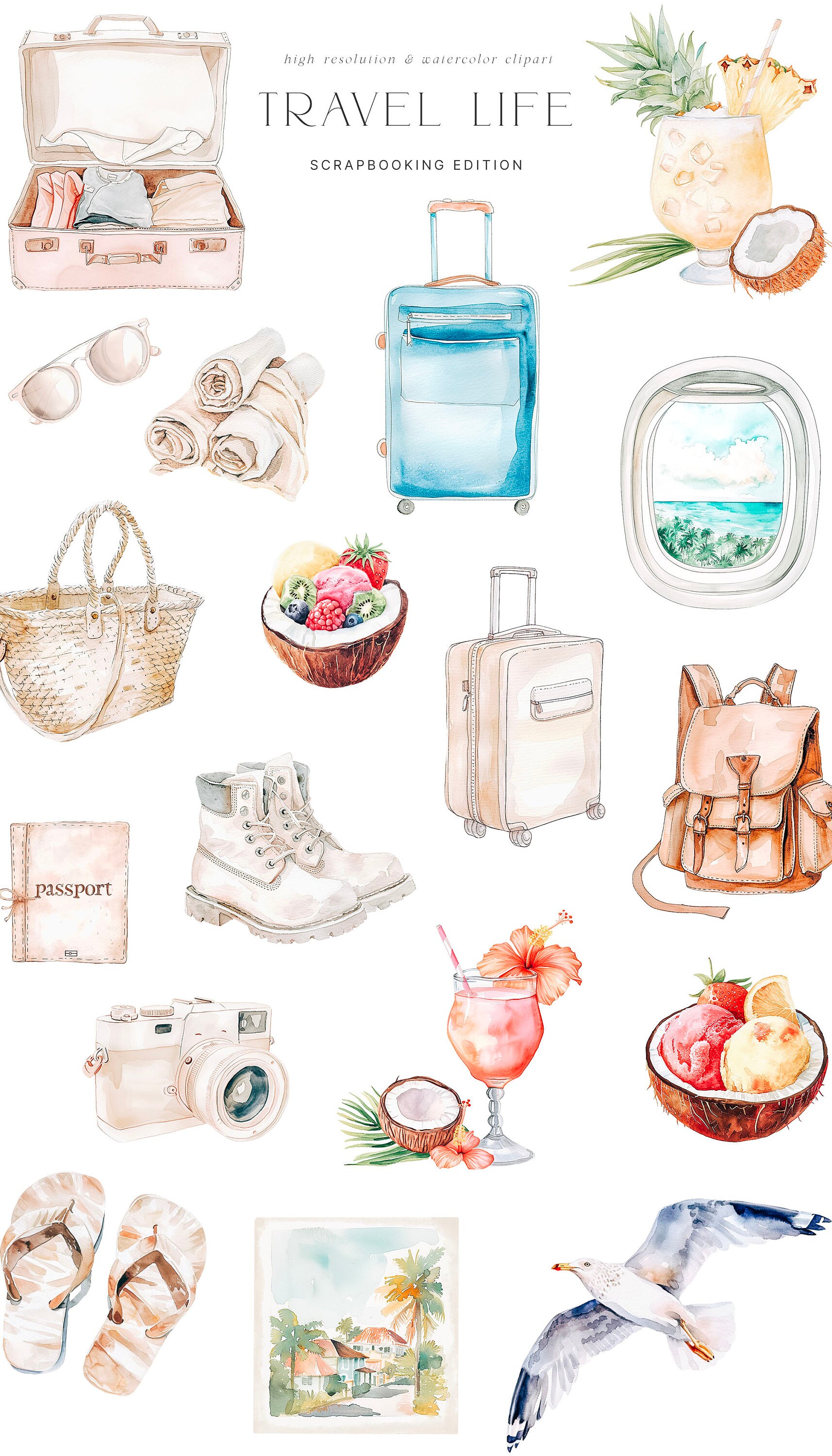 Travel Watercolor Clipart Set Travel Clipart Vacation Clipart Travel ...