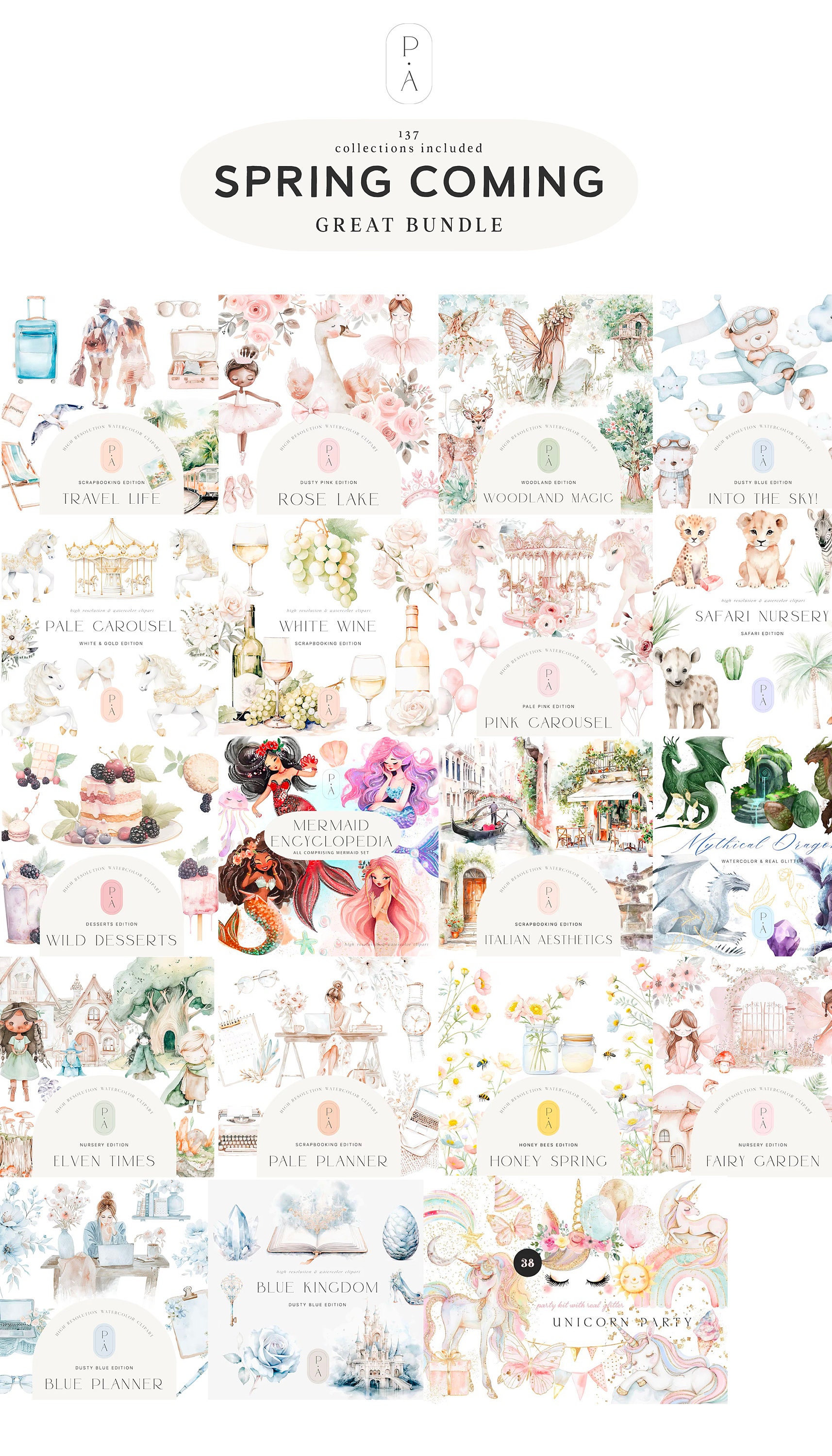 Watercolor Huge Spring Bundle Nursery and Kids Party Bundle Pangea ...