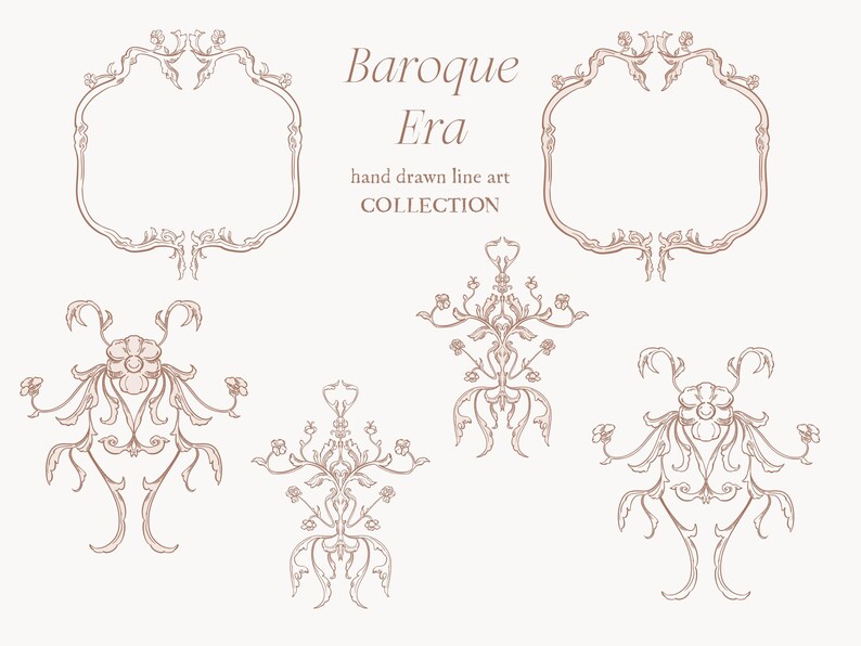 Baroque Era Mocha Mousse Line Art Collection - Rococo Line Art ...
