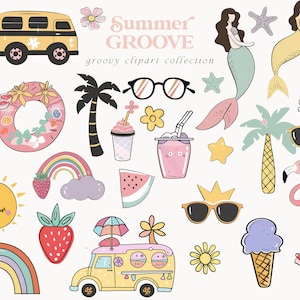 Groovy Retro Summer Clipart Set - Summer Clipart Collection - Retro ...