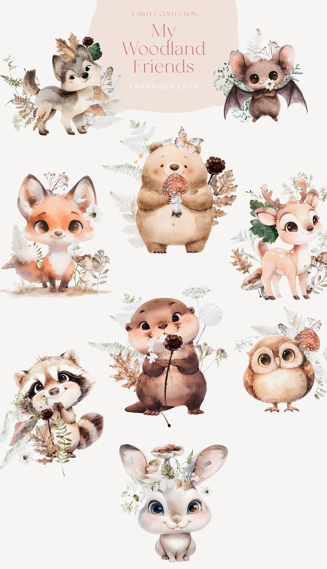 Watercolor Boho Woodland Animals Clipart Collection - Forest Animals ...