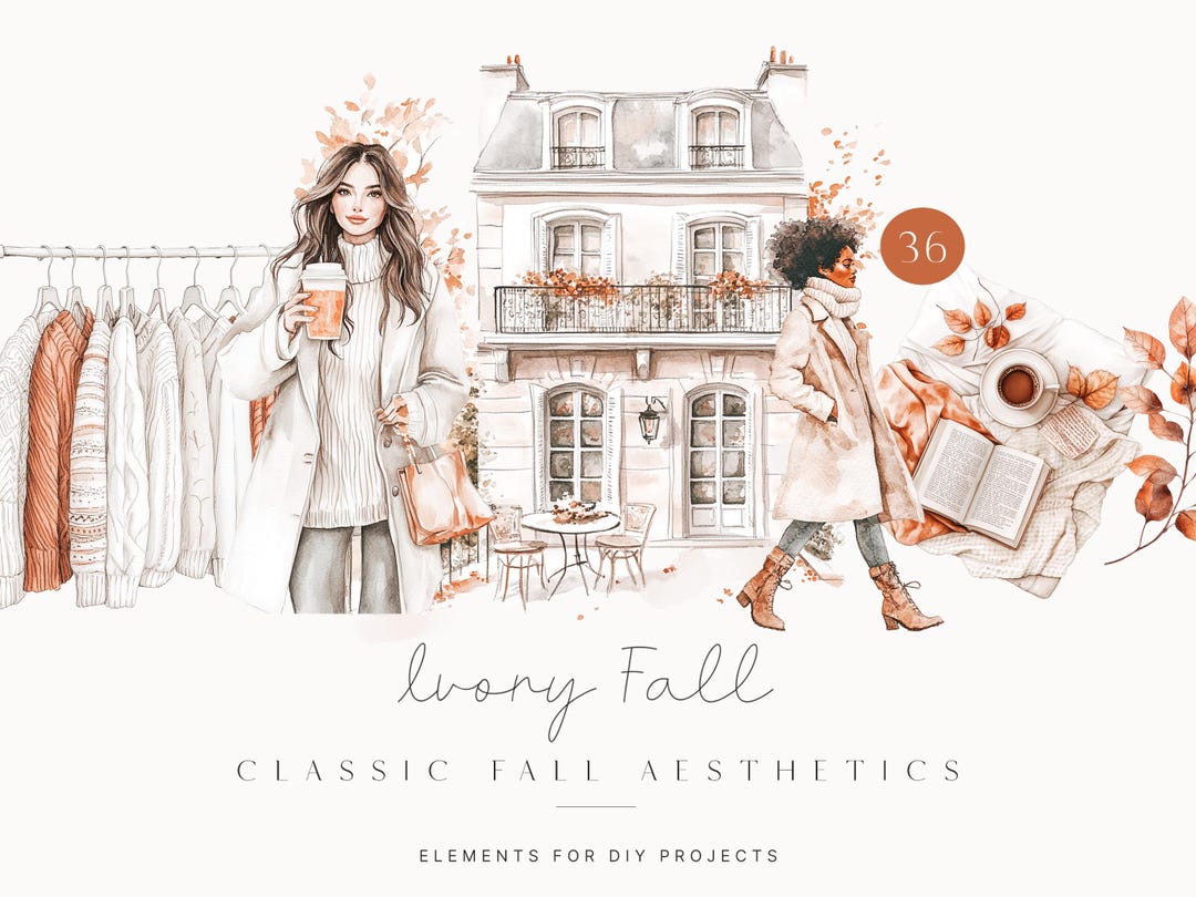 Watercolor Ivory Fall Aesthetic Clipart - Modern Cozy Autumn Collection ...