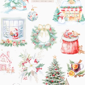 Watercolor Christmas Clipart - Watercolor Winter Clipart - Traditional ...