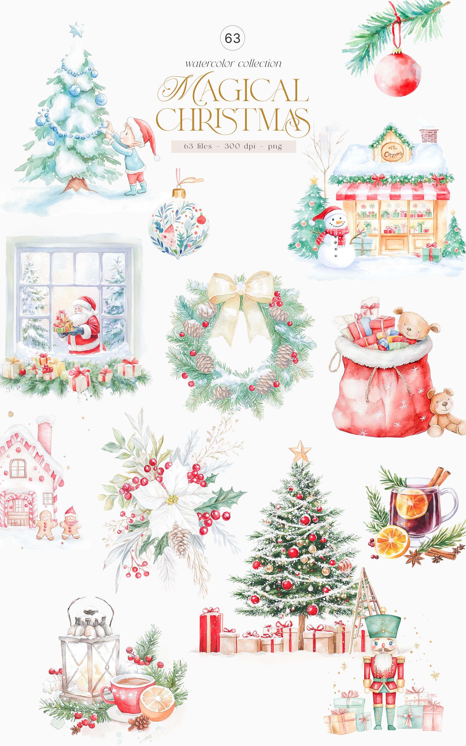 Watercolor Christmas Clipart - Watercolor Winter Clipart - Traditional Christmas - Christmas ...