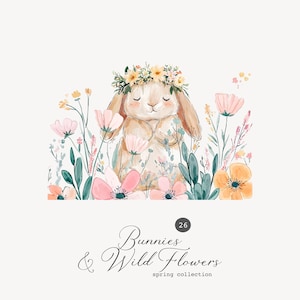 Watercolor Bunnies and Wild Flower Collection - Spring Bunnies ...