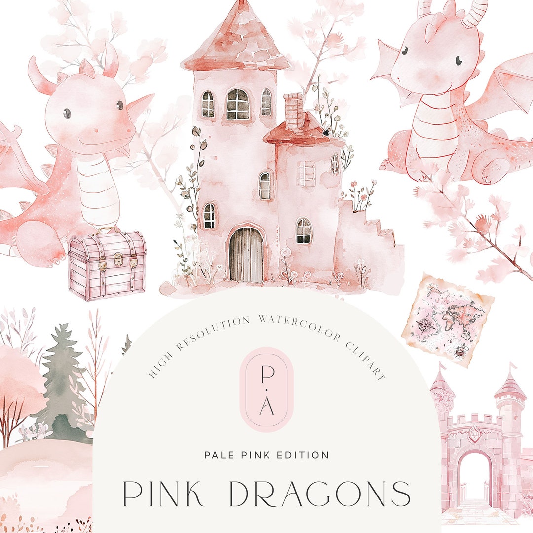 Pink Dragons Watercolor Clipart - Dragon Clipart - Pink - Kingdom ...