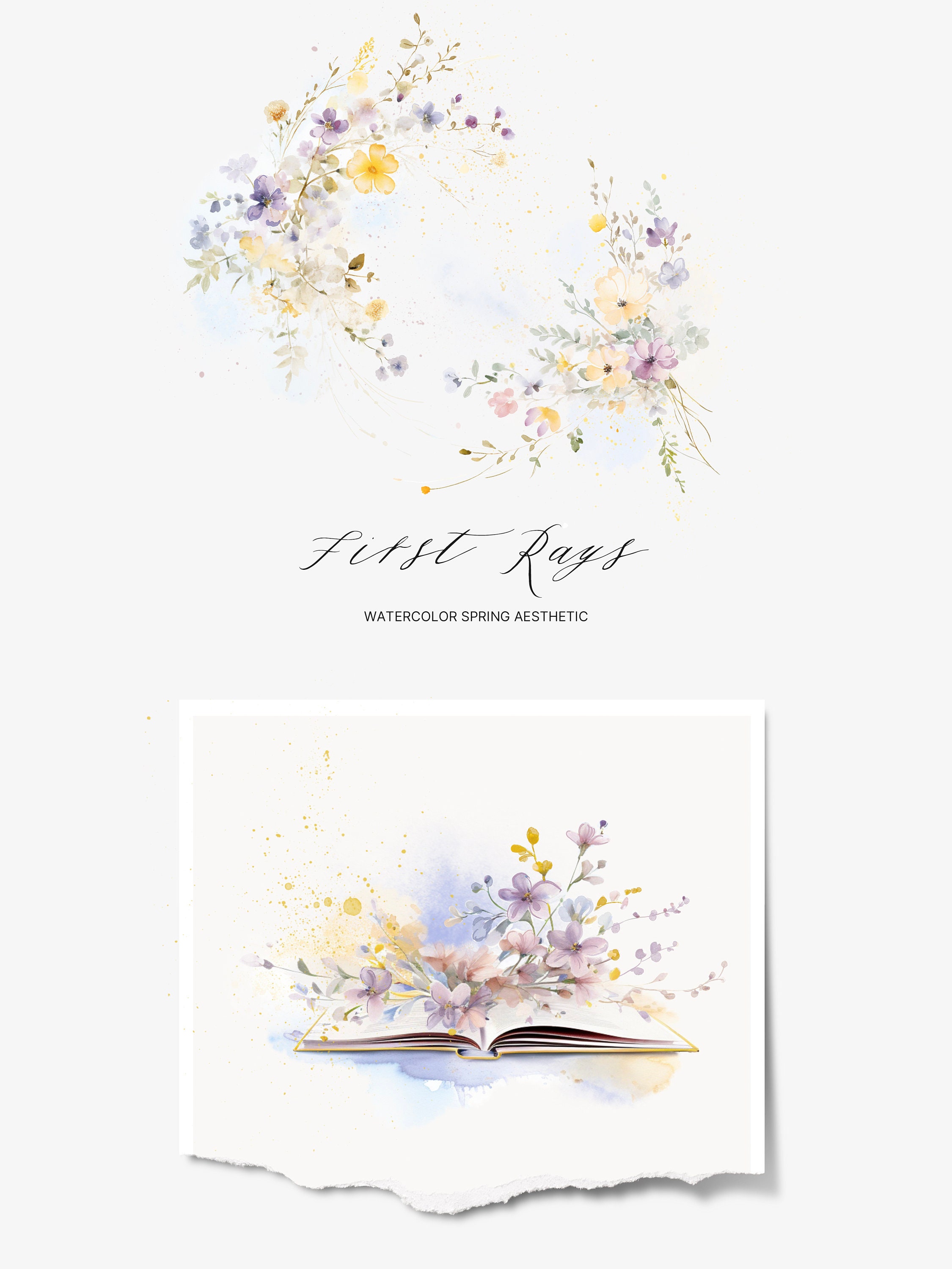 Romantic Spring Reading Clipart Set - Watercolor Spring Aesthetics ...