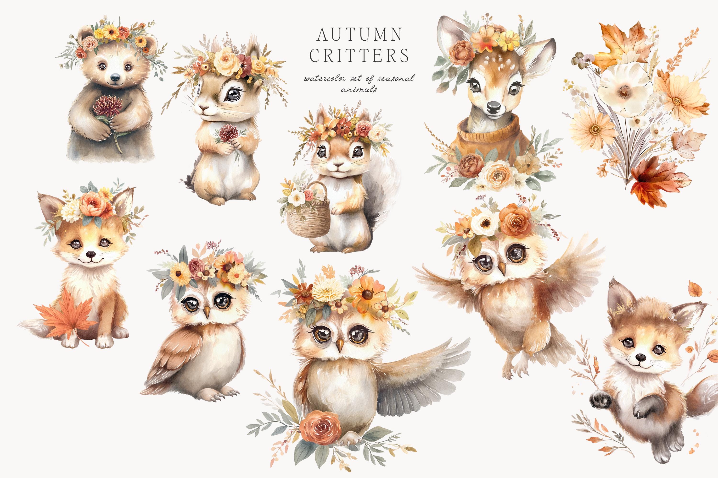 Watercolor Autumn Animals Clipart - Woodland Animals Clipart ...