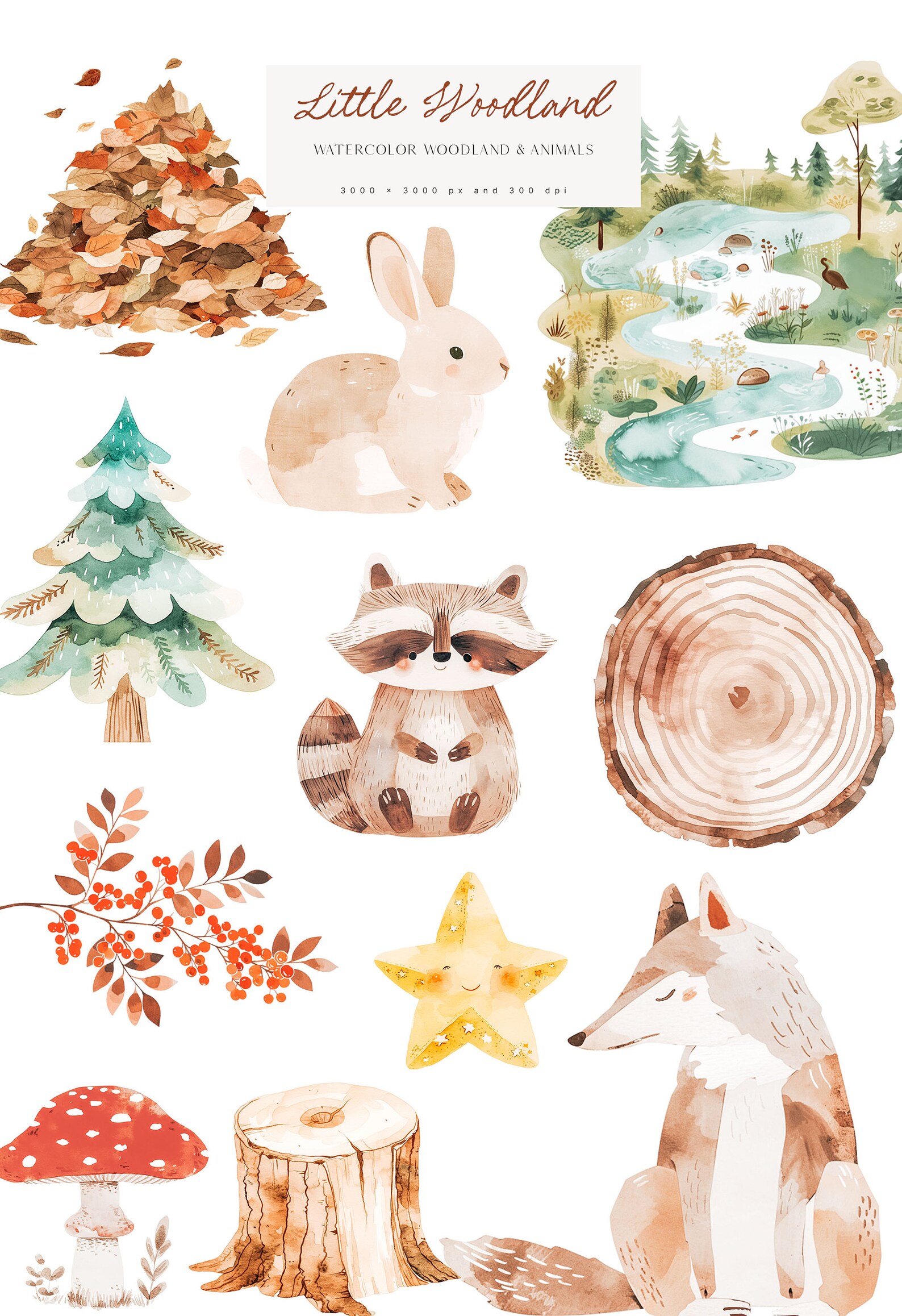 Cute Watercolor Woodland Clipart Set - Woodlands Clipart - Woodland ...