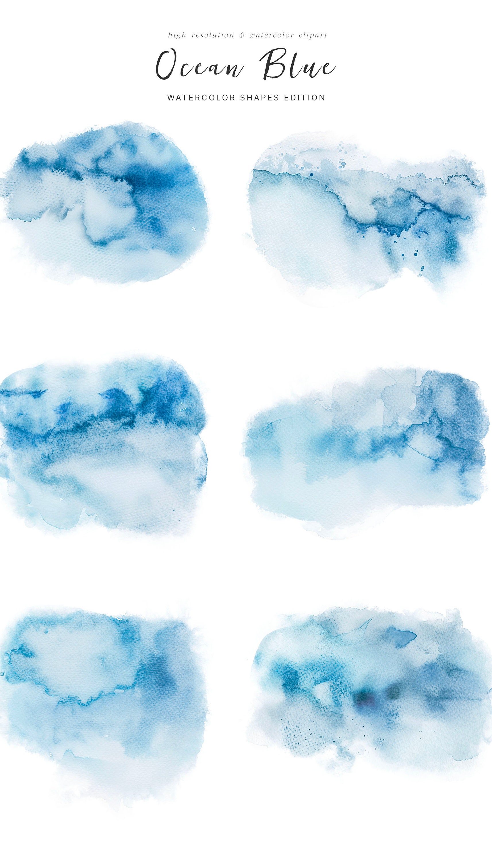 Blue Shapes Watercolor Clipart - Watercolor Shapes - Ocean Blue - Washy ...