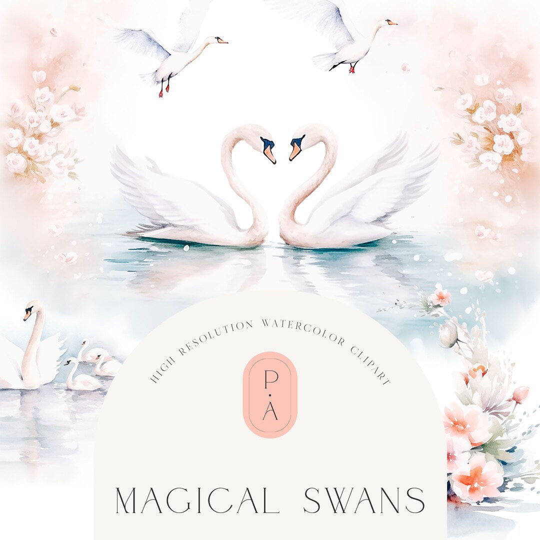 Watercolor Swans Clipart - Swans Clipart - Swans Floral Clipart ...
