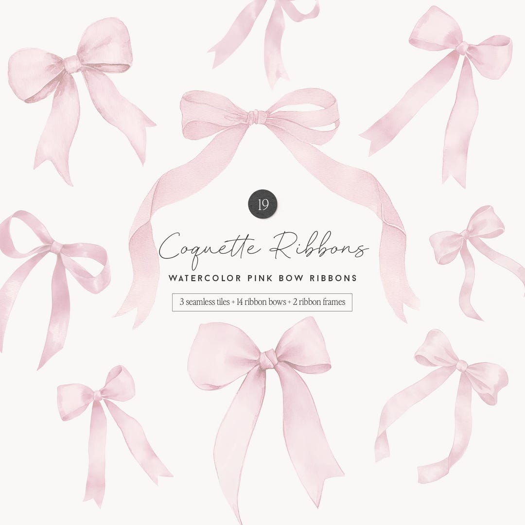Watercolor Pink Coquette Ribbons Clipart - Coquette Clipart - Simple ...