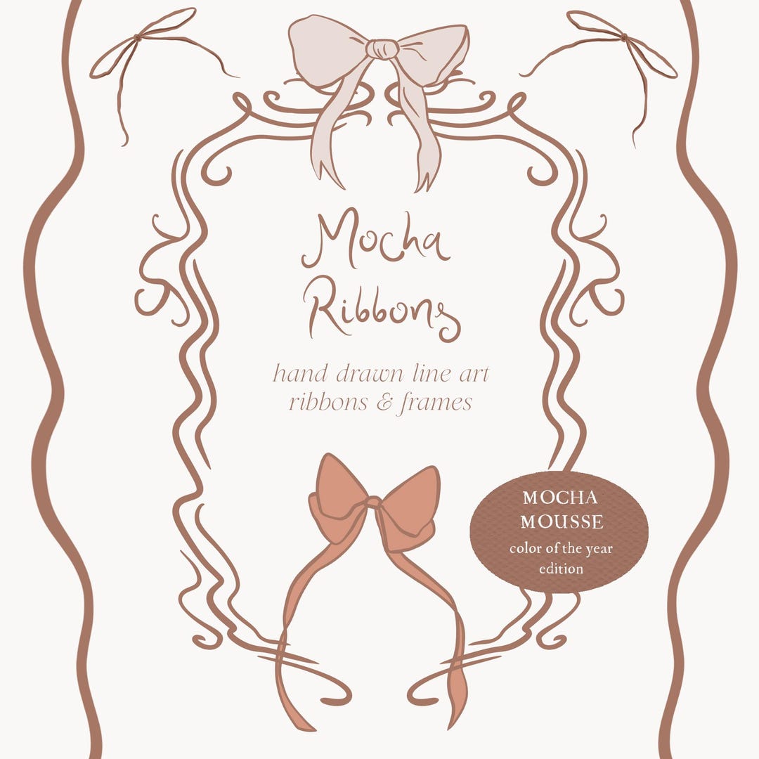 Mocha Mousse Line Art Bows & Ribbons Clipart - Line Art Frames ...