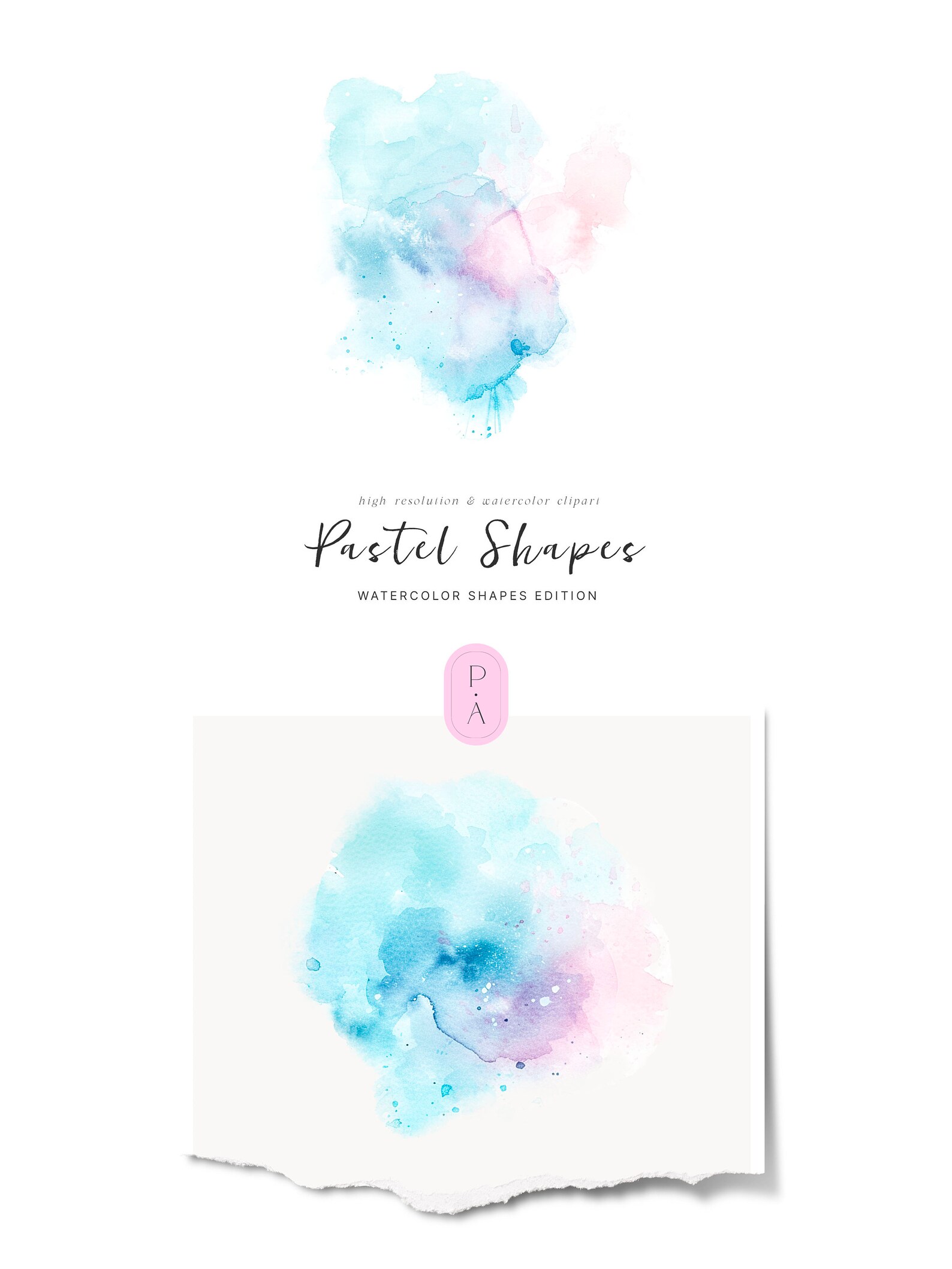 Pastel Shapes Watercolor Clipart - Pastel Washes - Watercolor Splashes ...