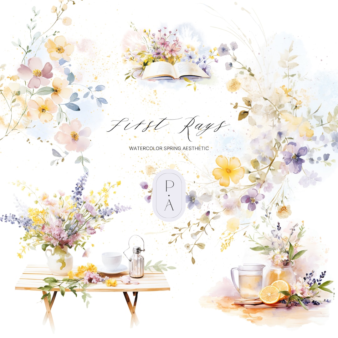 Romantic Spring Reading Clipart Set - Watercolor Spring Aesthetics ...