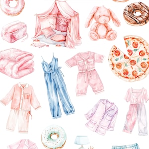 Slumber Party Clipart Set - Pajama Party Clipart - Watercolor Party ...