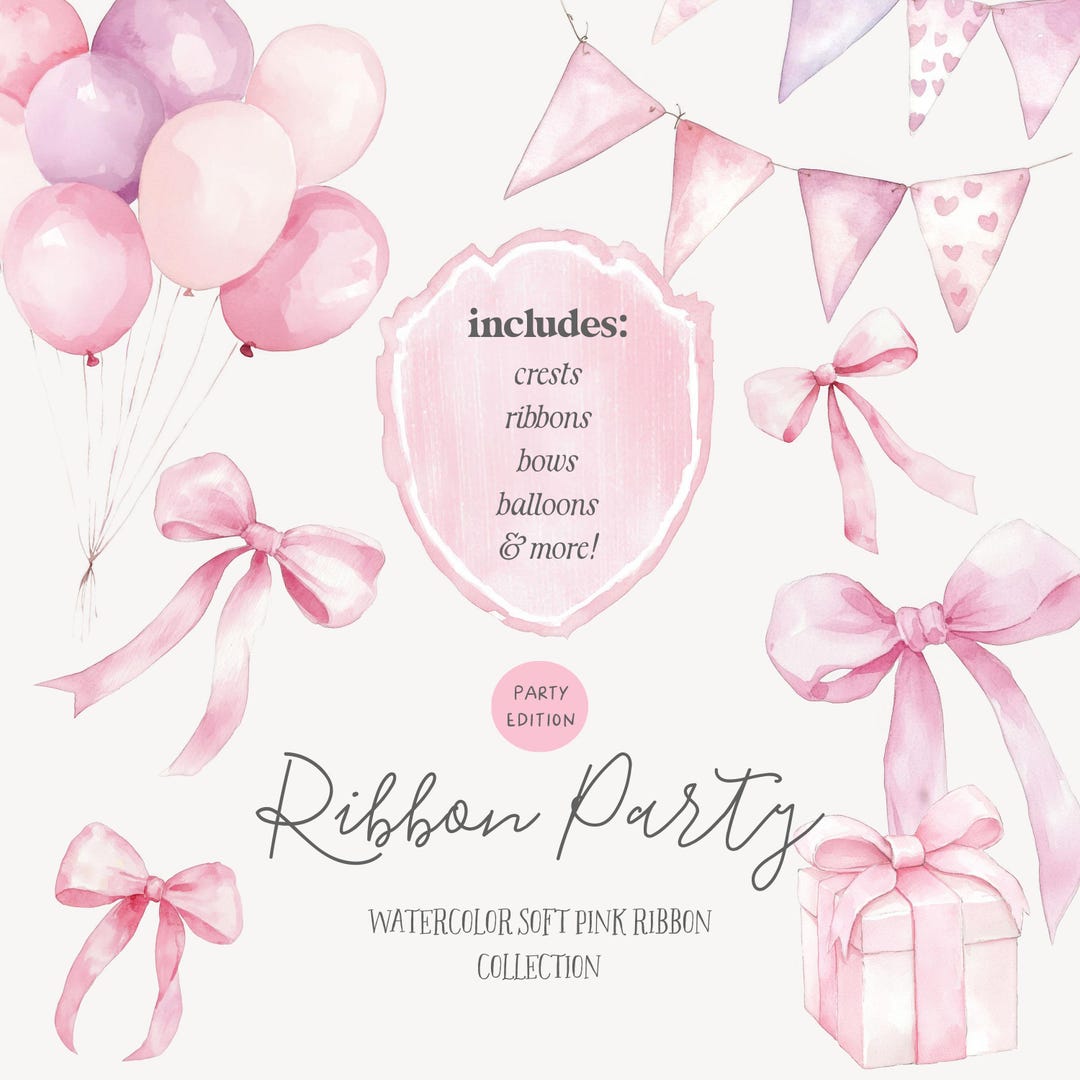 Watercolor Pink Ribbon Clipart - Pink Bows - Pink Aesthetic - Party ...