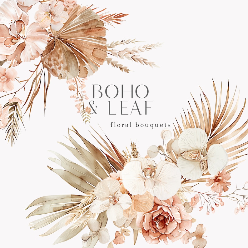 Watercolor Bohemian Flowers Watercolor Boho Arrangements Orchids and ...