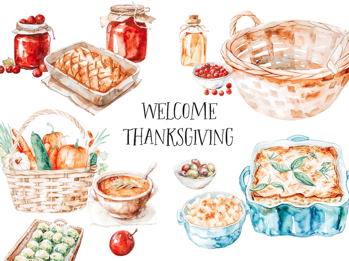 Thanksgiving Watercolor Clipart - Harvest Clipart - Turkey Clipart ...