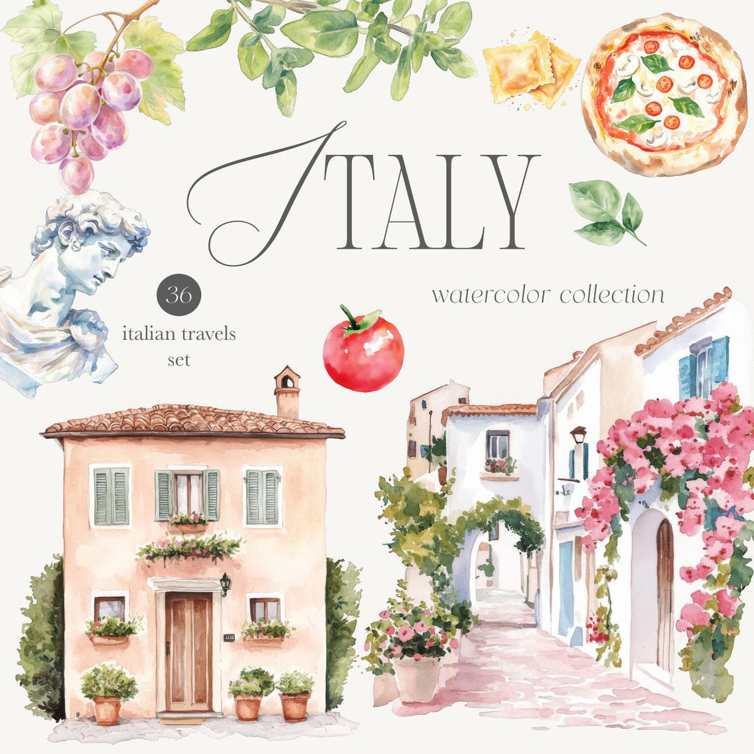 Italy Watercolor Clipart - Italian Travel - Italy - Watercolor Travel ...