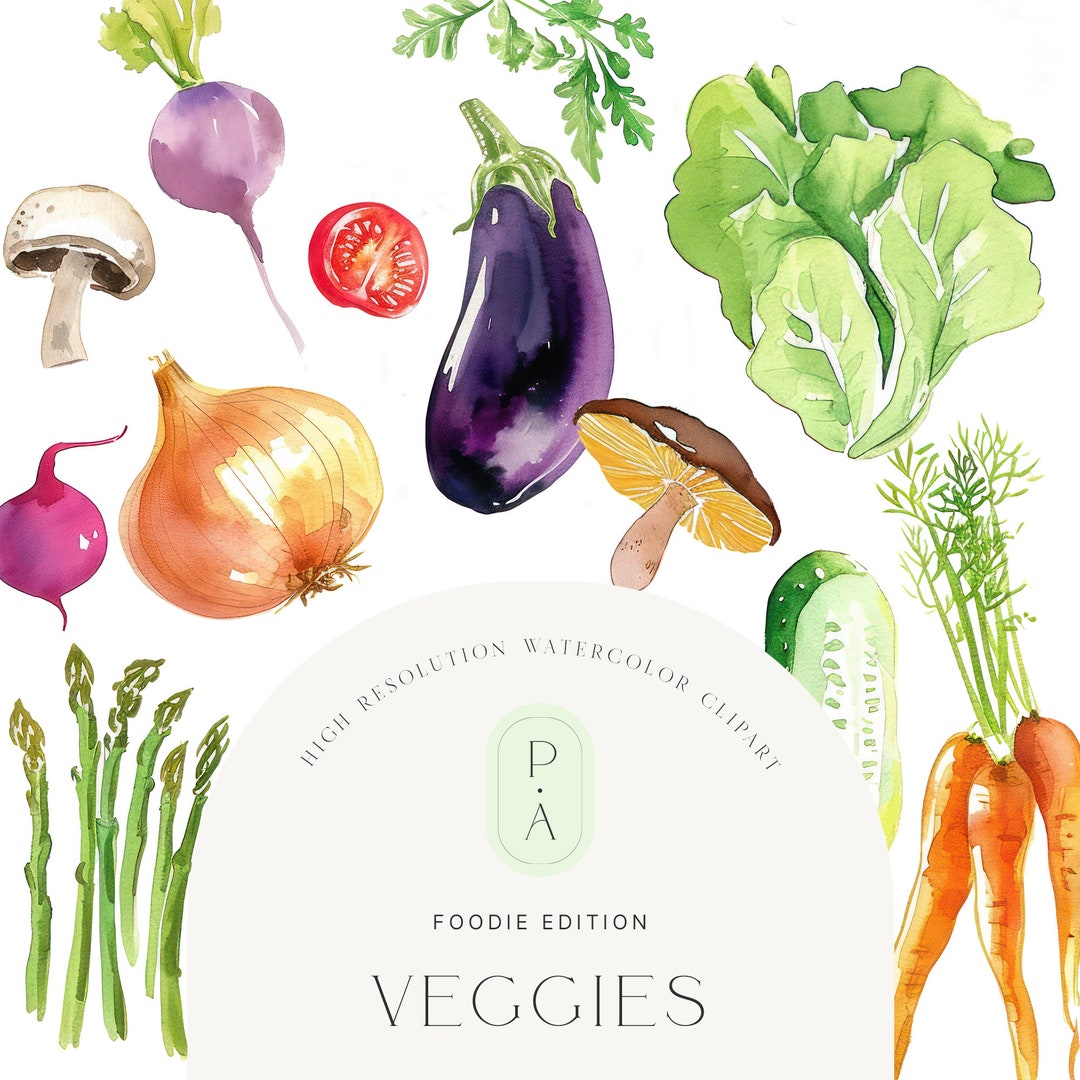 Watercolor Fresh Vegetables Clipart - Watercolor Veggies - Food Clipart ...